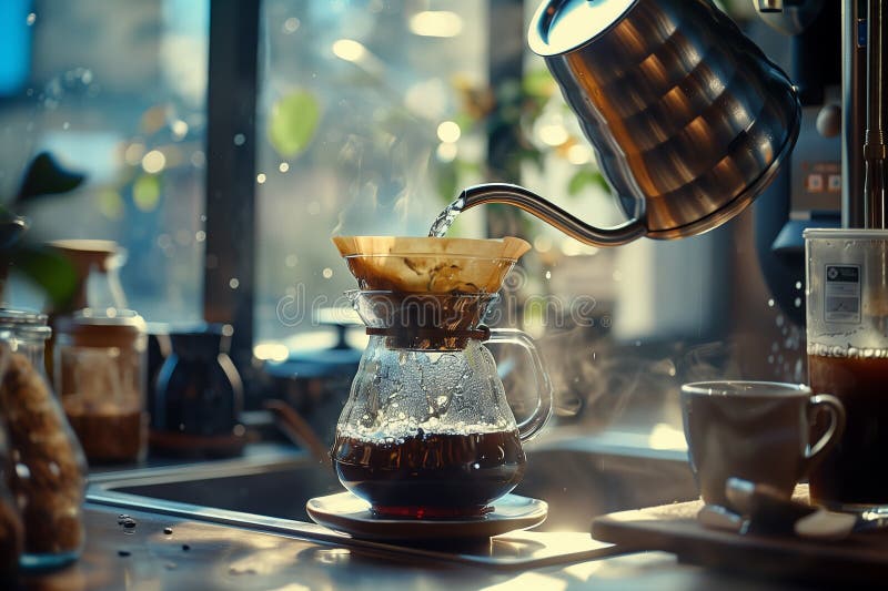 Coffee Brewing Process and the Moment of Pouring, a Shot of Coffee ...