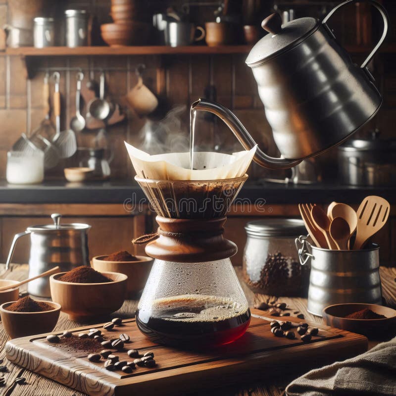 Coffee Brewing in Progress with a Pour Over Coffee Maker Stock ...