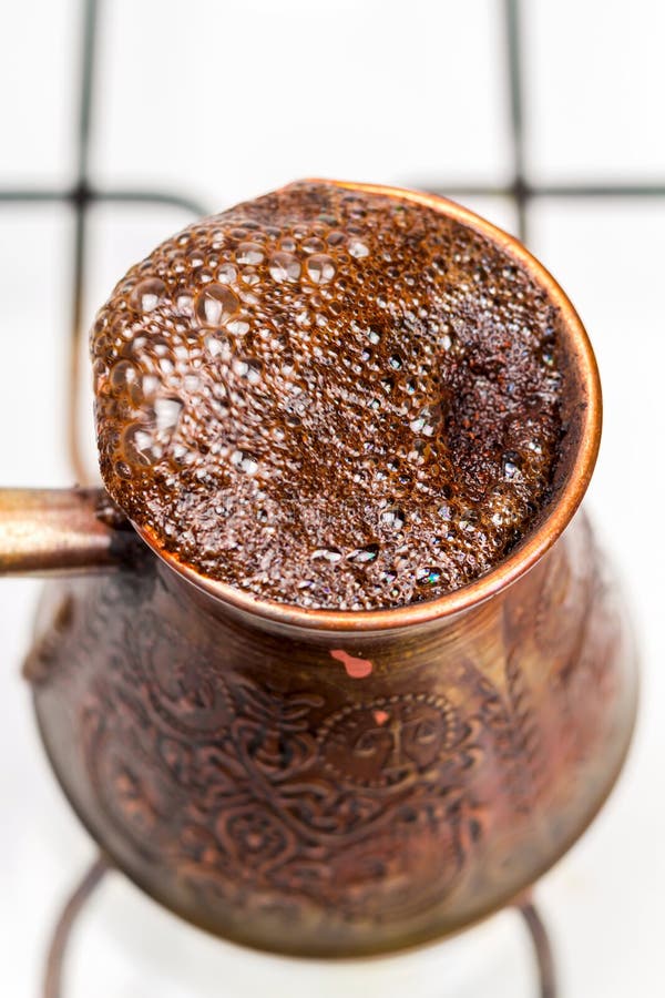 Coffee Brewing in Turkish Pot Cezve. Close-up, Top View Stock Photo ...