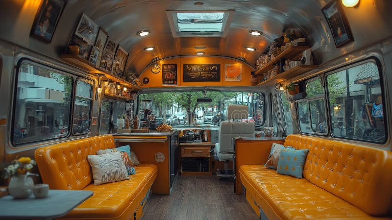 A Coffee Bus Interior stock illustration. Illustration of city - 342885422