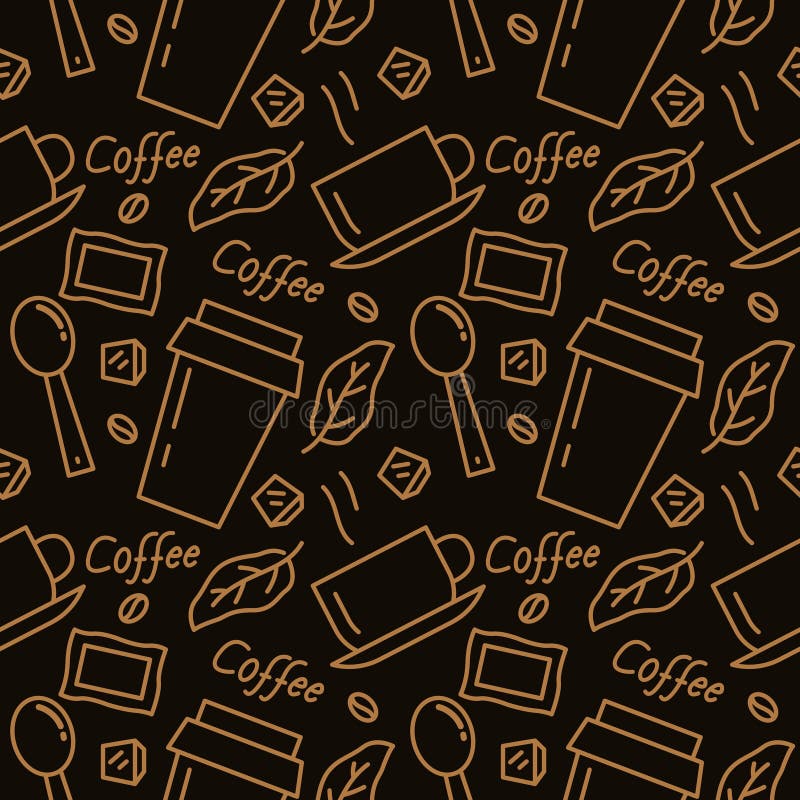 Coffee Cafe Beverages Seamless Outline Pattern Background Stock Vector ...