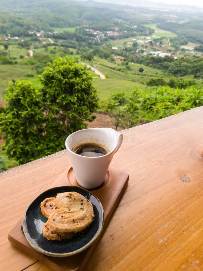 Cafe bar and Mountain view stock image. Image of furniture - 173398397