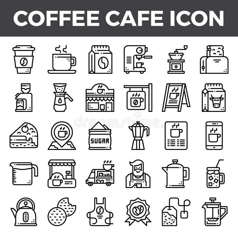 Coffee cafe outline icons stock vector. Illustration of design - 167373323