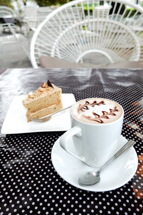 Coffee and Cake with Garden View Stock Photo - Image of espresso ...