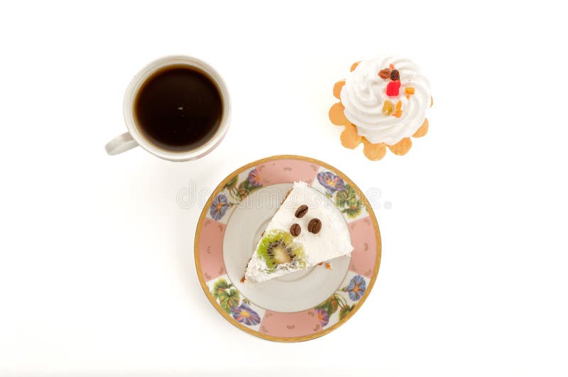 Coffee and Cake Isolated on White. Top View Stock Photo - Image of ...