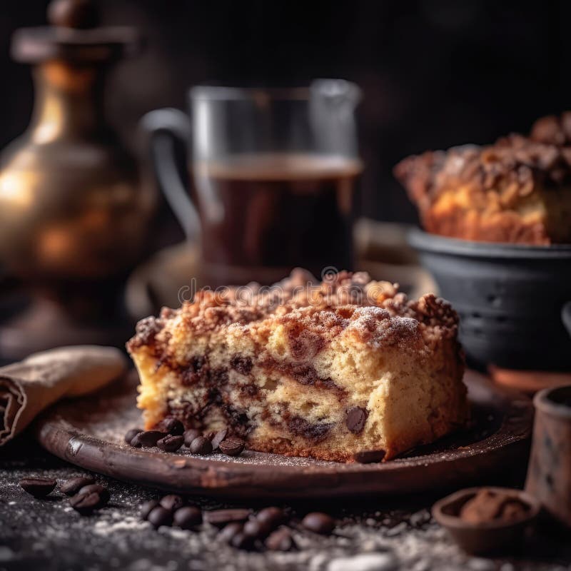 Coffee Cake on Stone in Rustic Pub. Generative AI Stock Illustration ...