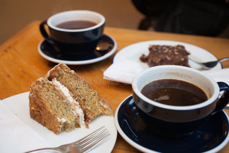 Coffee and Cake on a Table in a Cafe in the UK Stock Image - Image of ...
