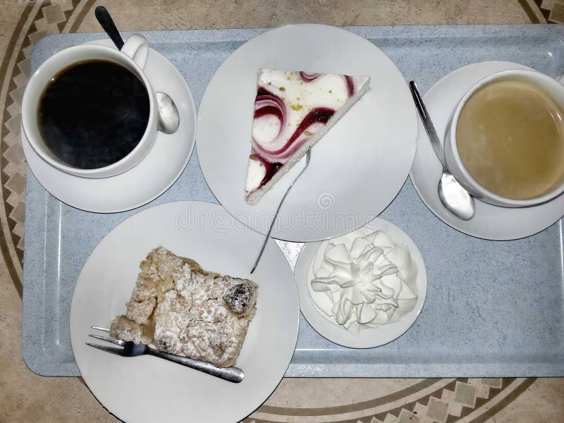 Coffee and Cakes on Tablets, Top View. Stock Photo - Image of yummy ...