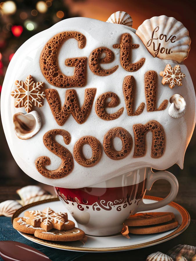 Coffee Cappuccino Foam Art of Get Well Soon Stock Illustration ...