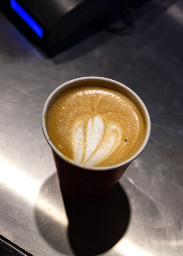 A Coffee - Cappuccino on a Take Away Paper Cup, Top View Stock Image ...