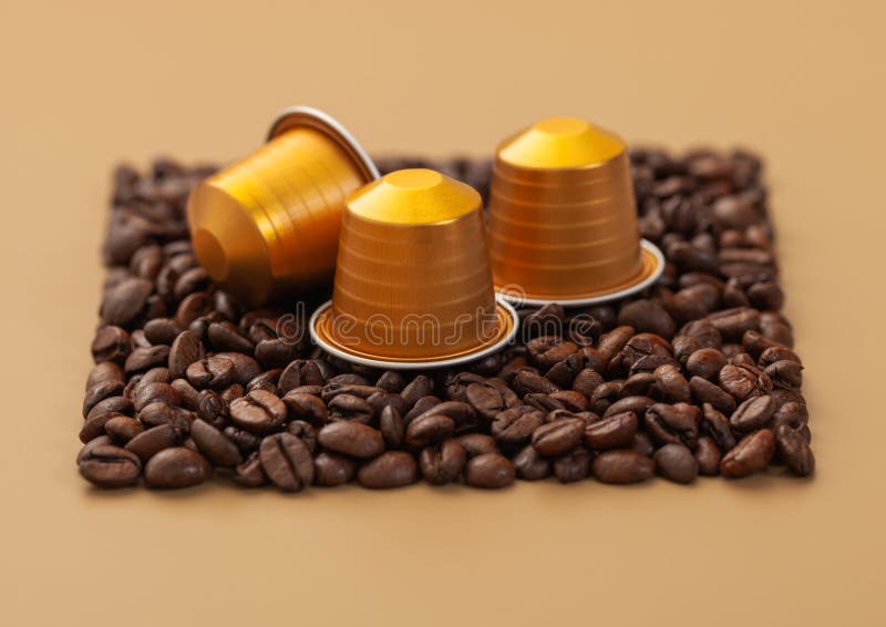 Coffee Capsules Suitable for Machine on Square Coffee Beans Texture on ...