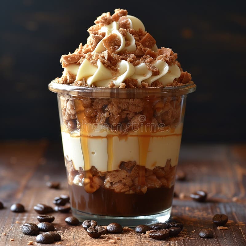 Coffee Caramel Dessert Dark Background Stock Illustration ...