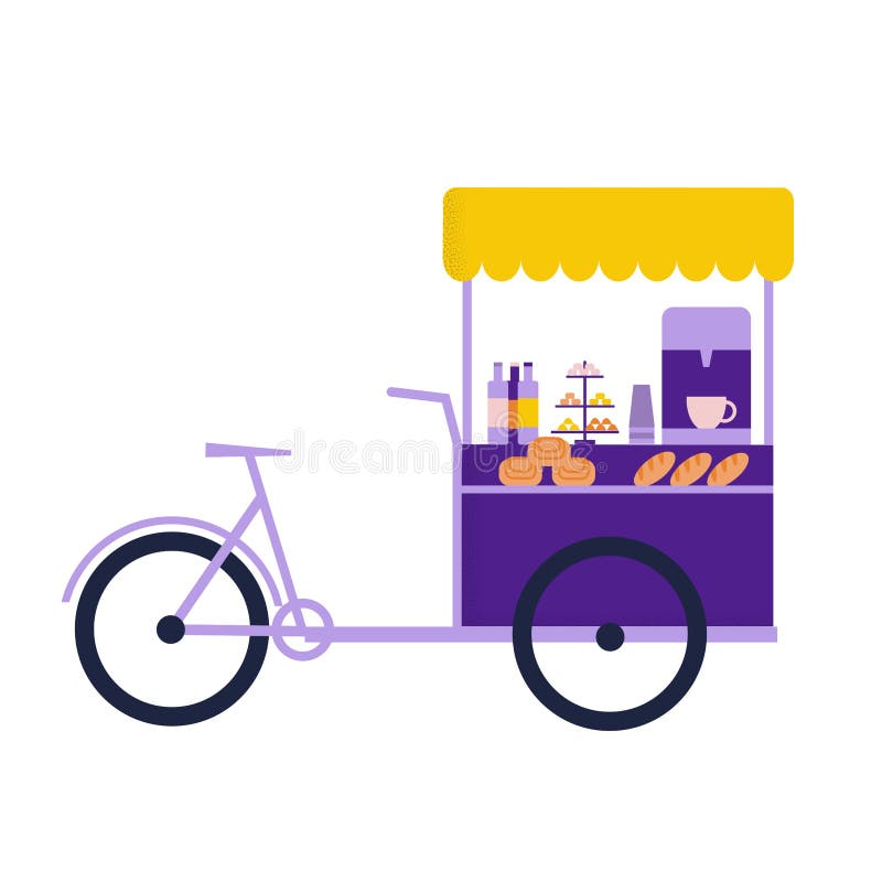 Coffee Cart Bicycle. Street Stock Vector - Illustration of john, coffee ...