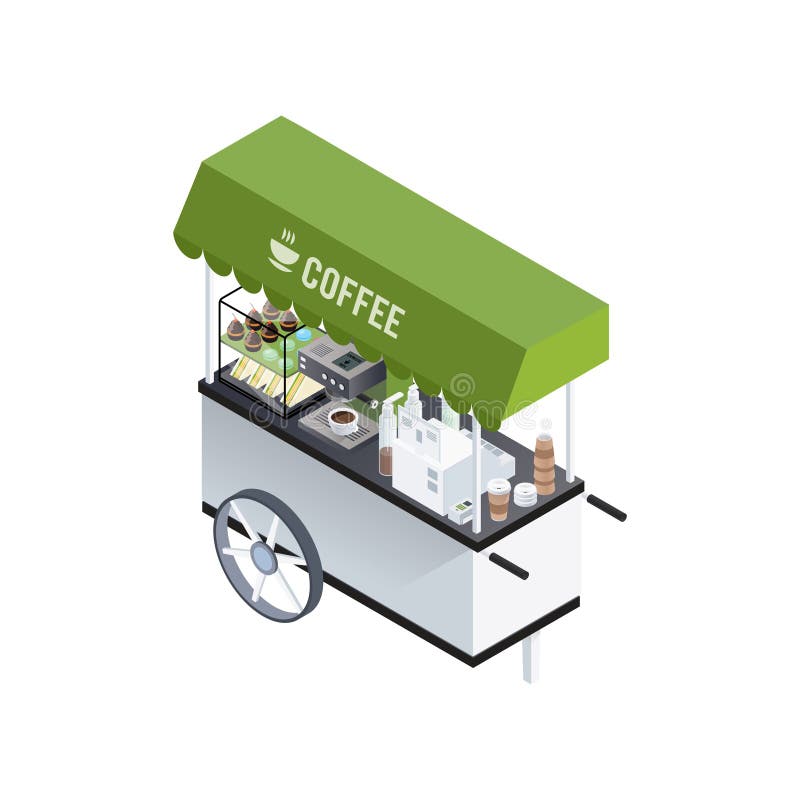 Coffee Cart Isometric Composition Stock Vector - Illustration of ...