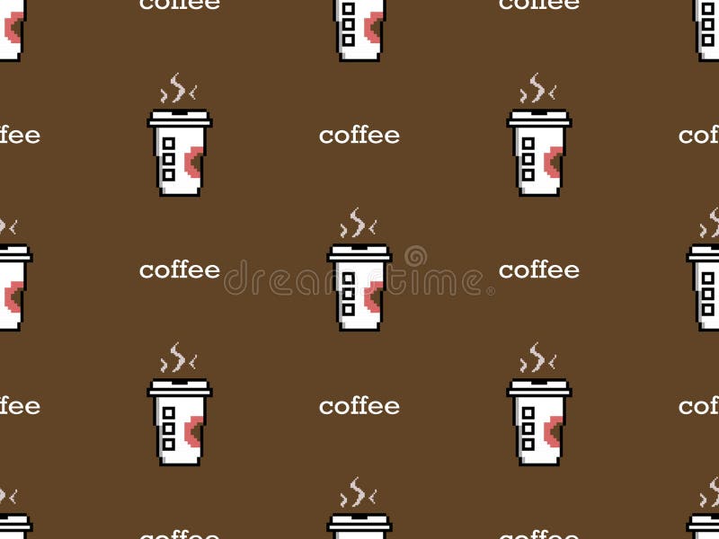 Coffee Seamless Pattern on Brown Background.Pixel Style Stock ...