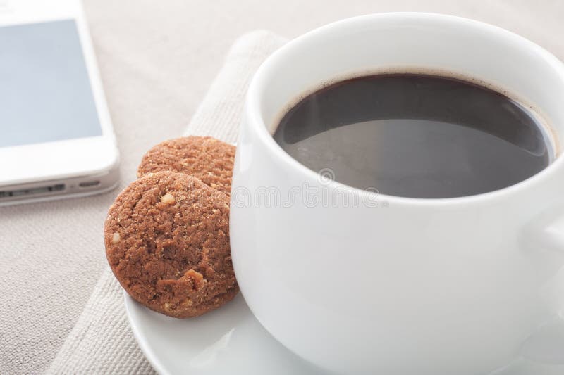 Coffee and cell phone stock image. Image of connection - 48154303