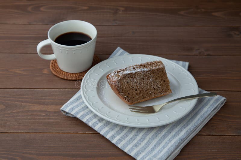 Coffee Chiffon Cake on Plate Isolated on Table Stock Illustration ...