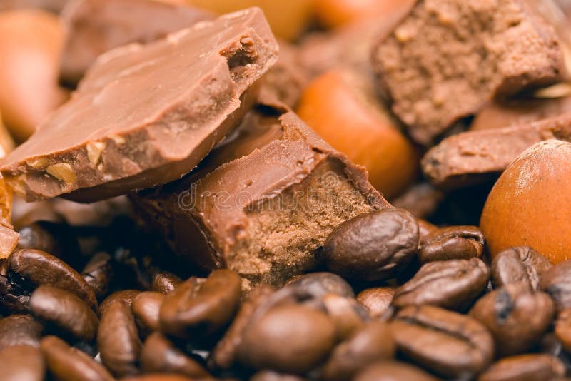 Coffee, chocolate and nuts stock image. Image of bonbons - 6379623