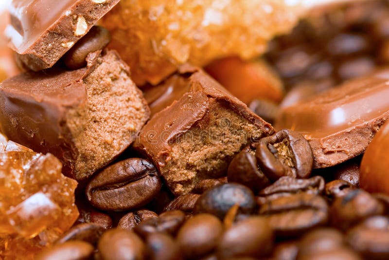 Coffee, chocolate and nuts stock image. Image of dessert - 6379631