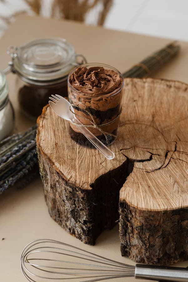 Coffee Chocolate Pudding and Wood Cut Close Up Wood Texture Stock Photo ...