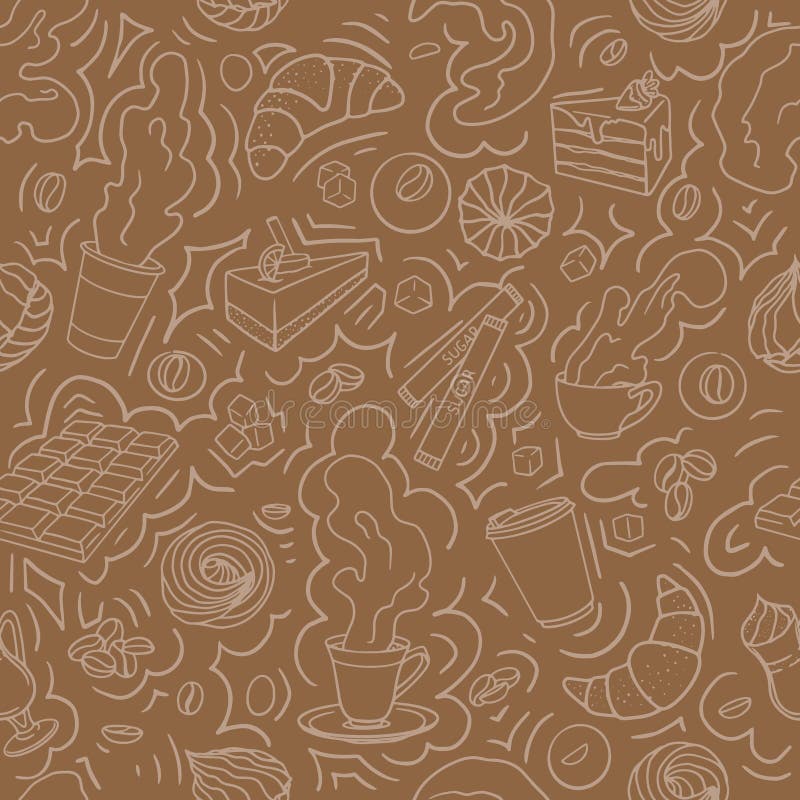 Coffee Chocolate Texture Seamless with Drink and Sweets, Cake, Stock ...