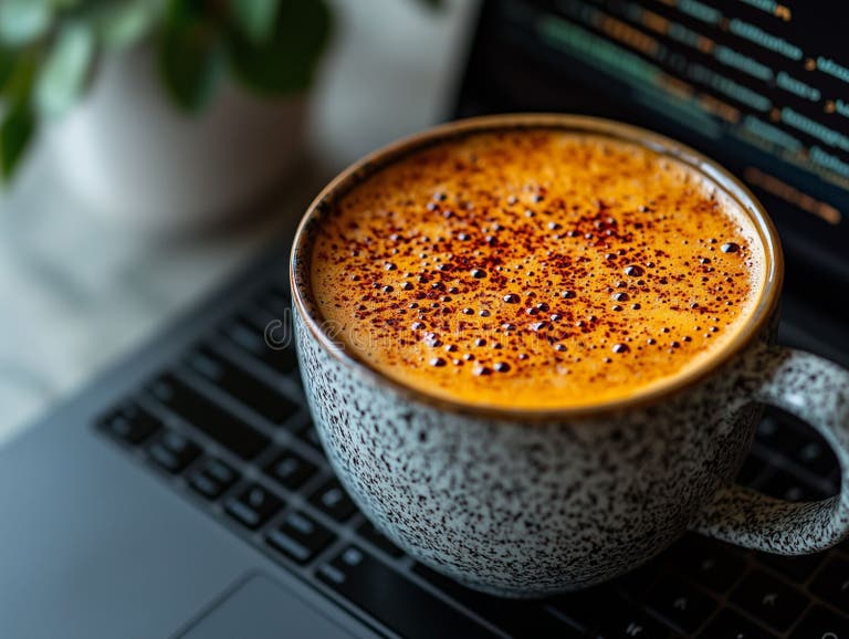 Coffee and Code in Dark Workspace Stock Illustration - Illustration of minimalist, coffee: 374290331