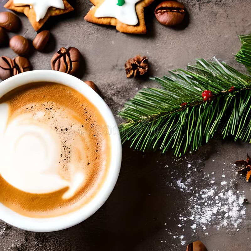 Coffee and Coffee Beans with Pine Tree Leaves Stock Image - Image of ...