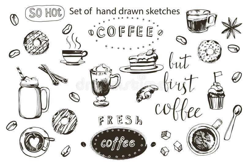 Coffee Collection, Hand Drawn Illustration. Vector Illustration. Stock ...