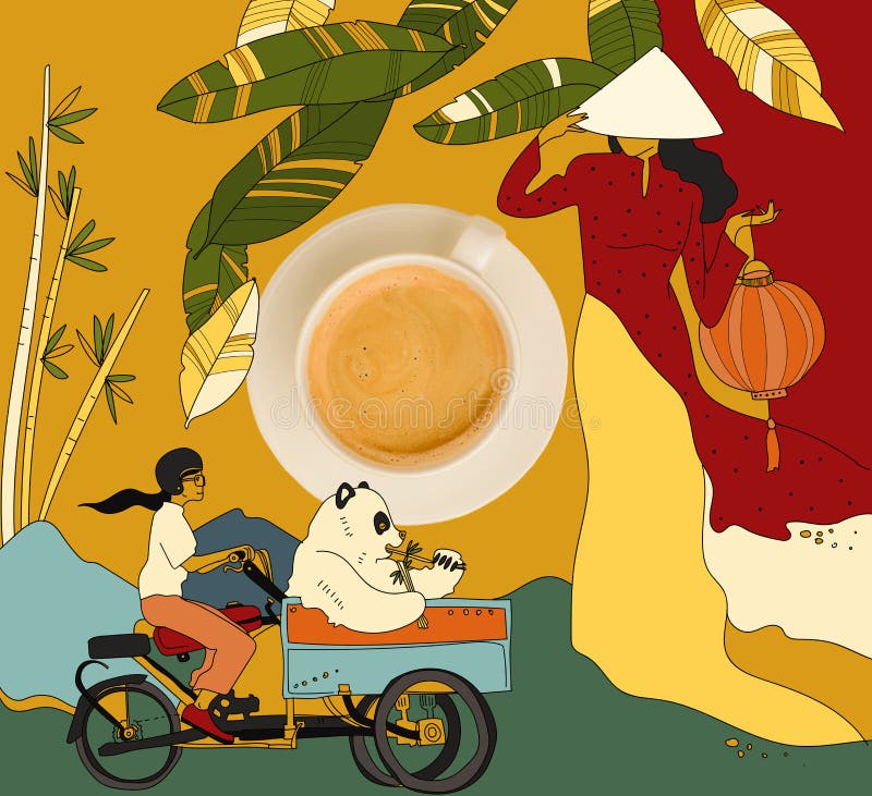 Coffee with Colorful Chinese Theme Stock Illustration - Illustration of ...
