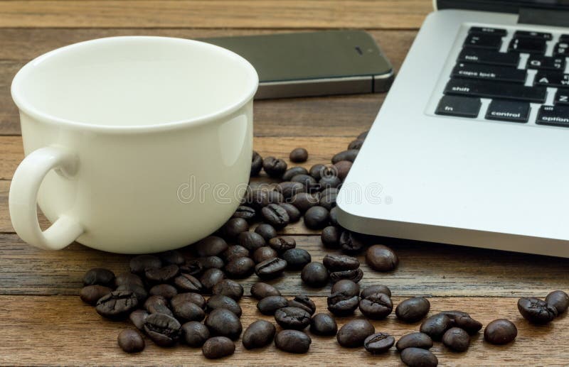 Coffee,computer stock image. Image of wood, notebook - 74748639