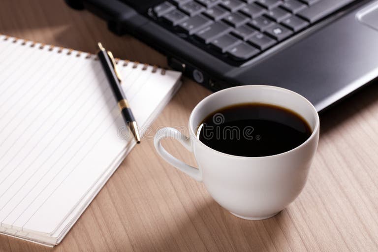 Coffee and Computer - Break in Office Stock Photo - Image of life, note ...