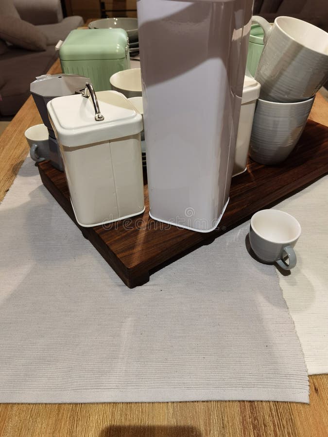 Coffee Container with Coffee Cups on Table Stock Photo - Image of nice ...