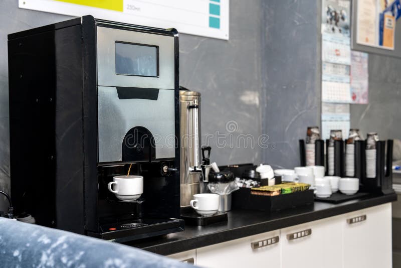 Coffee Corner in a Canteen Close Up Stock Photo - Image of breakfast ...