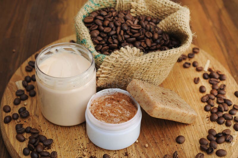 Bio Cream, Soap and Scrub, Natural Cosmetics Stock Photo - Image of ...