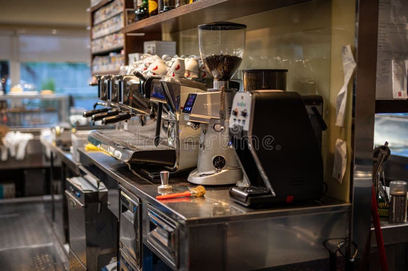 Coffee Counter with Espresso Machine Editorial Photo - Image of work ...