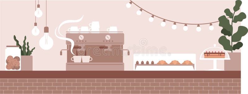 Coffee Counter in Small Trendy Cafe Stock Vector - Illustration of ...
