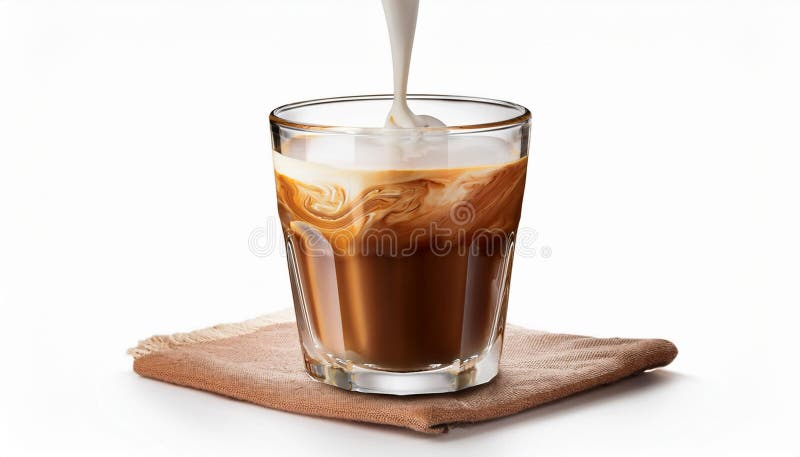 Coffee and Cream Mixing in a Clear Glass on Isolate White Background ...