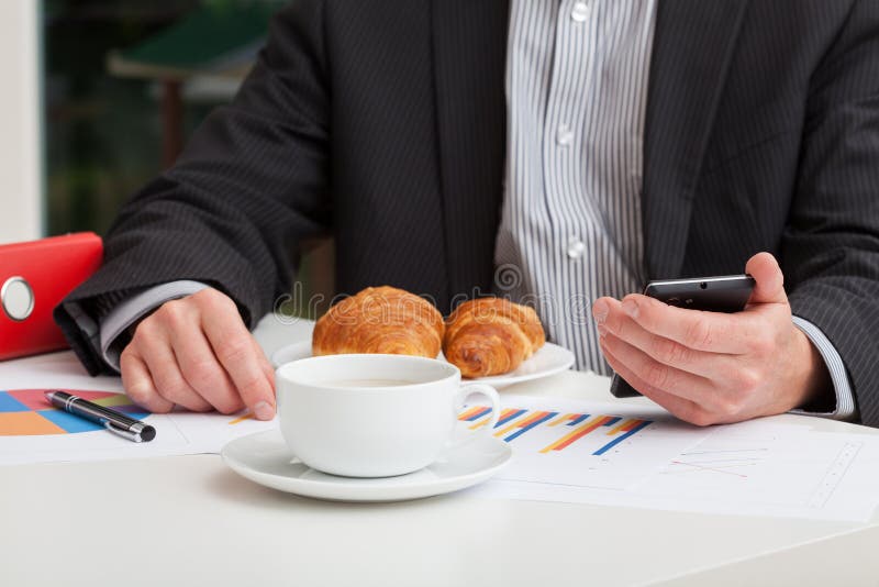 Coffee and Croissant at Work Stock Image - Image of office, company ...