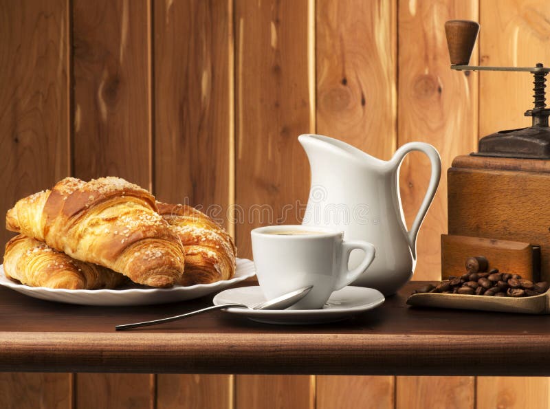 Coffee with croissants stock image. Image of coffee, tableware - 28568175