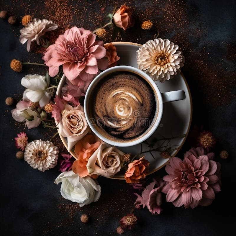 Coffee Cup Adorned with Beautiful Flowers. Generative AI Stock ...