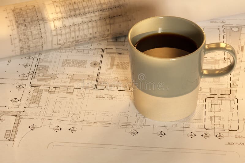 Coffee Cup On Architectural Work Stock Image - Image of draft ...