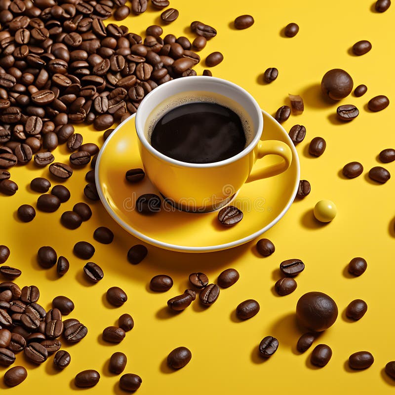 Coffee Cup Background Yellow Ai Generator Stock Image - Image of orange ...