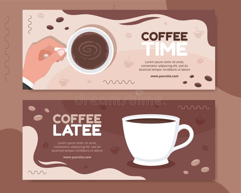 Coffee Cup Banner Template Flat Cartoon Background Vector Illustration ...