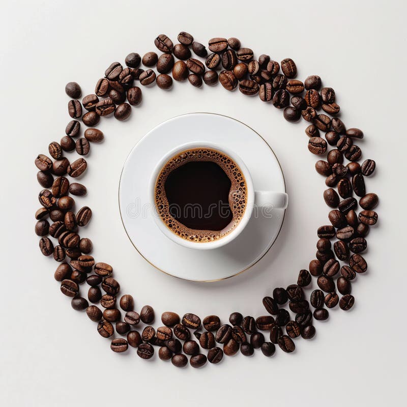 Coffee Cup and Beans Circle on White Stock Illustration - Illustration ...