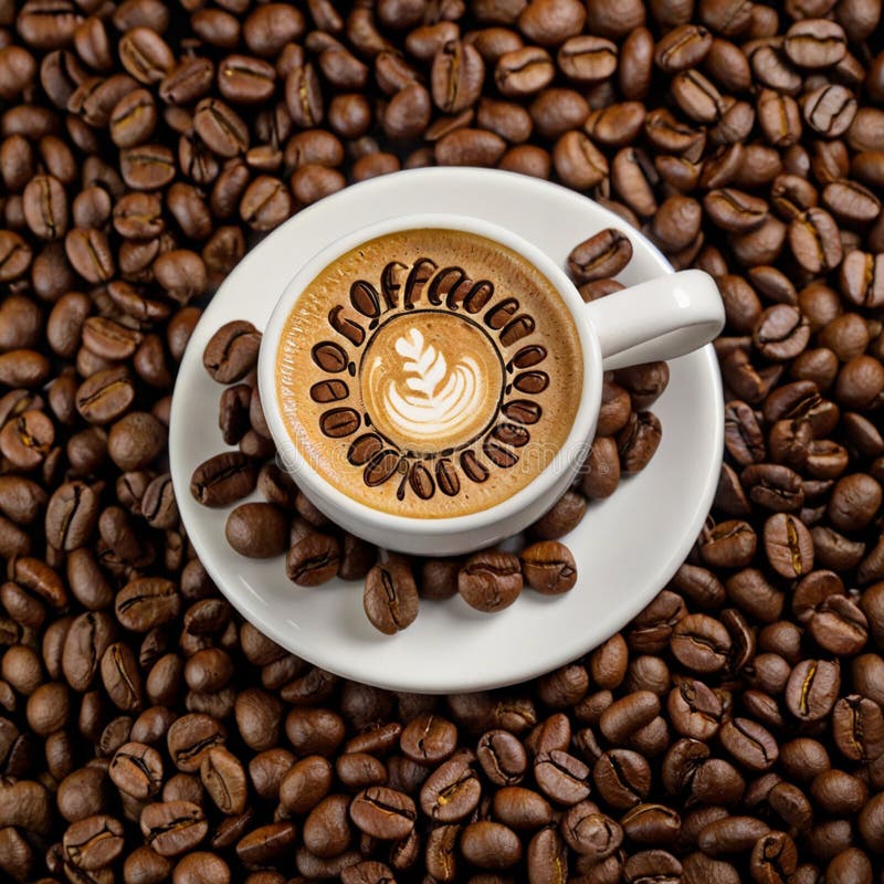 Coffee Cup with Coffee Beans and Hand-Drawn Coffee-Themed Designs Stock ...