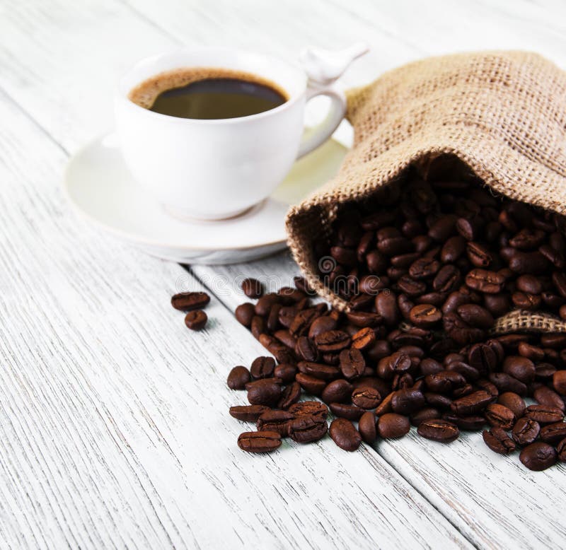 Coffee cup and beans stock photo. Image of coffee, dark - 69094444