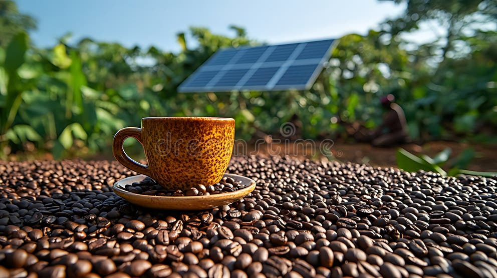 Coffee Cup, Beans, Solar Panel, Farm, Harvest Stock Illustration ...