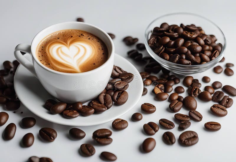 Coffee Cup and Beans on White Background Stock Illustration ...