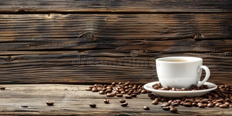 Coffee Cup with Coffee Beans on Wood Stock Photo - Image of brown ...