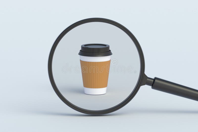 Coffee Cup Behind Magnifying Glass Stock Illustration - Illustration of ...